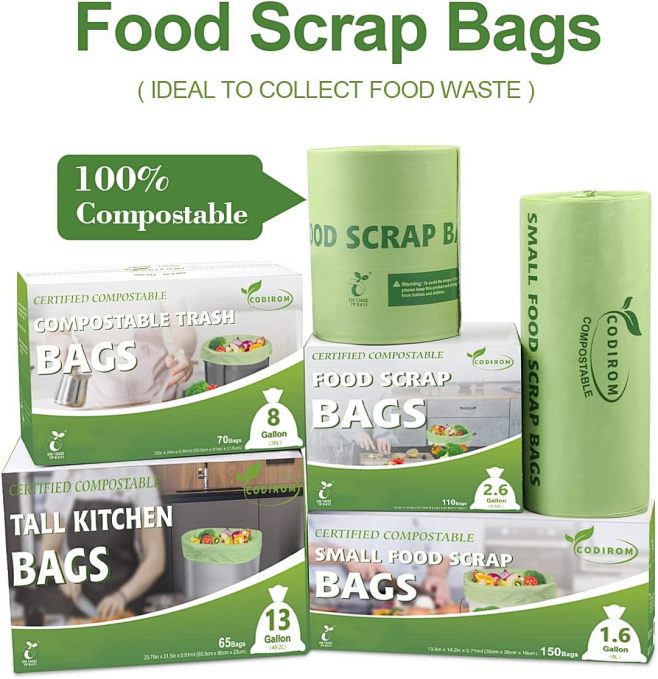 Amazon.com: Codirom 100% Compostable Trash Bags, 1.6 Gallon, 6 Liter ...