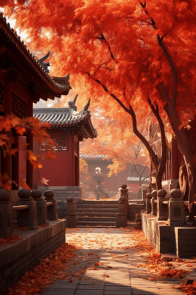 秋季中国北京故宫银杏枫叶风光摄影图-花瓣网