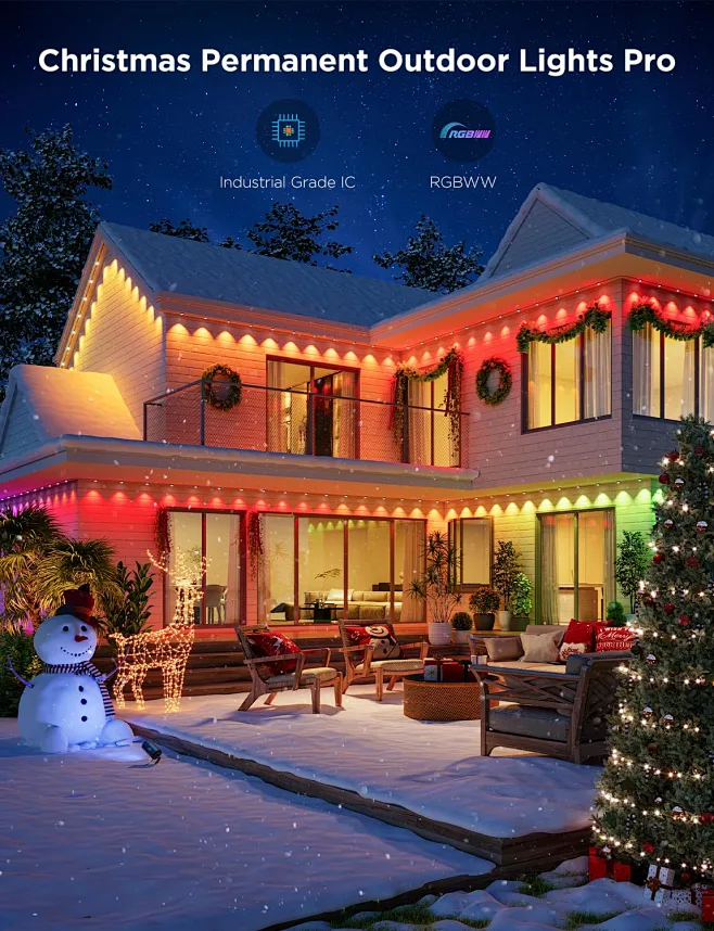 Govee Permanent Outdoor Lights Pro, 100ft with 60 RGBIC Warm Cold White ...