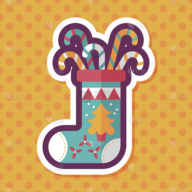 圣诞长袜与长影子扁平图标，eps10