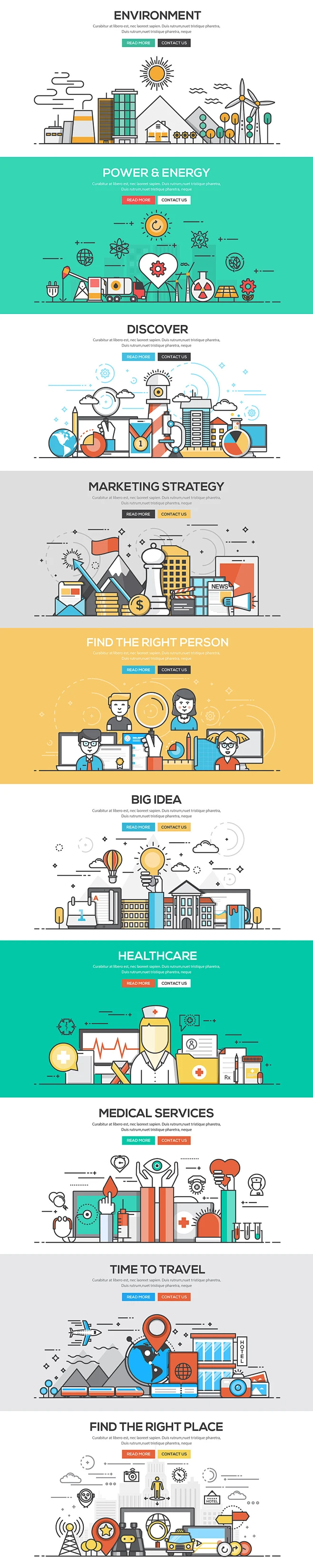 Set of Flat Line Color Banners Design Concepts : Set of Flat Line Color ...