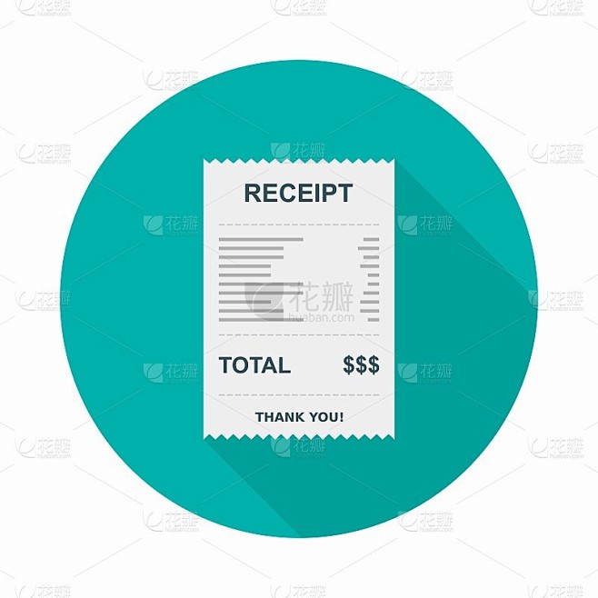 收据纸，账单支票，发票，现金收据，支付公用事业，矢量，平面图标