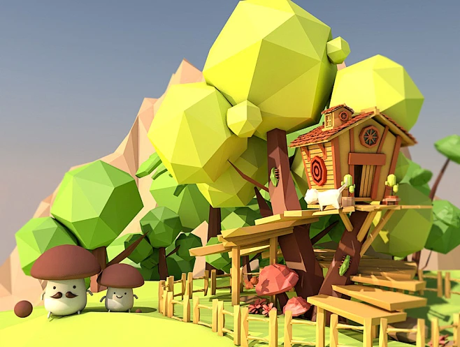 c4d lowpoly-花瓣网