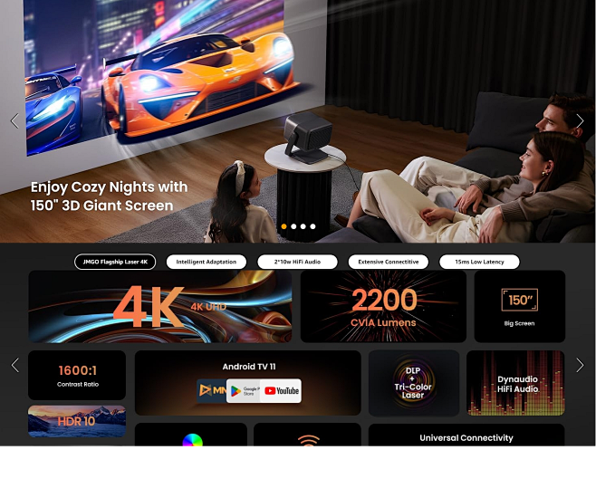 Amazon.com: JMGO N1 Ultra 4K Projector, MALC™ Tri-Color Laser Movie ...