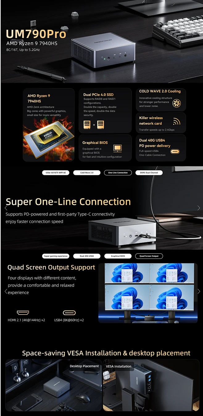 Amazon.com: MINISFORUM Venus UM790 Pro Mini PC AMD Ryzen 9 7940HS up to ...