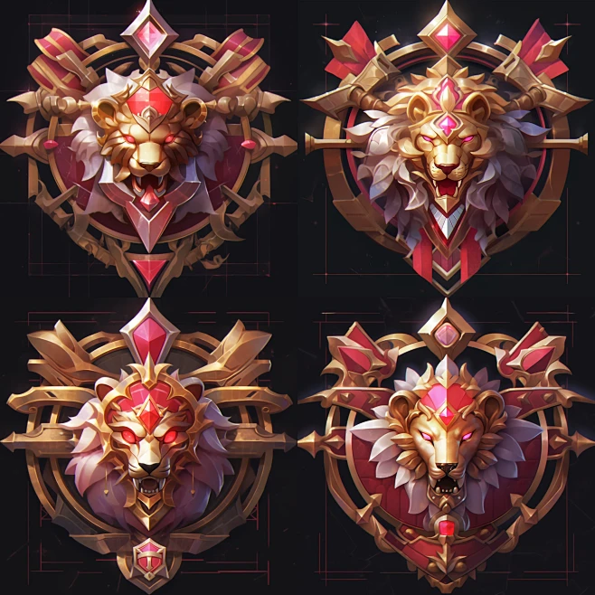 hulei181717_Game_emblem_made_of_Lion_head-red_metalwith_round_r ...