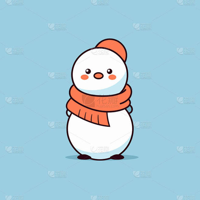 Cute kawaii snowman chibi吉祥物向量卡通风格