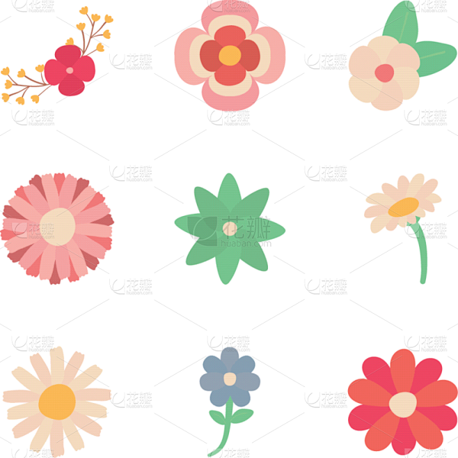 isolated flowers flat style icon set design