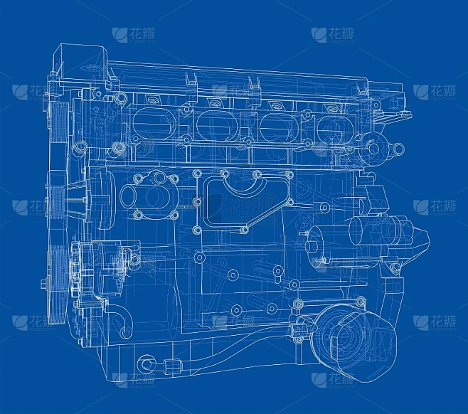 Engine sketch. Vector rendering of 3d素材-花瓣网