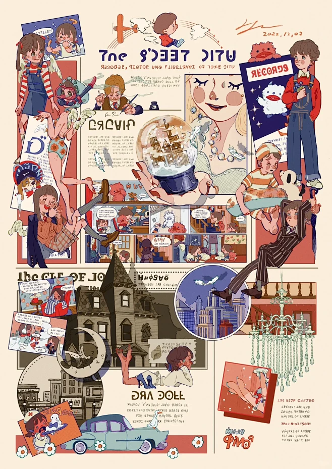 宝藏插画师Tokio Hello｜复古报纸色调版式-花瓣网