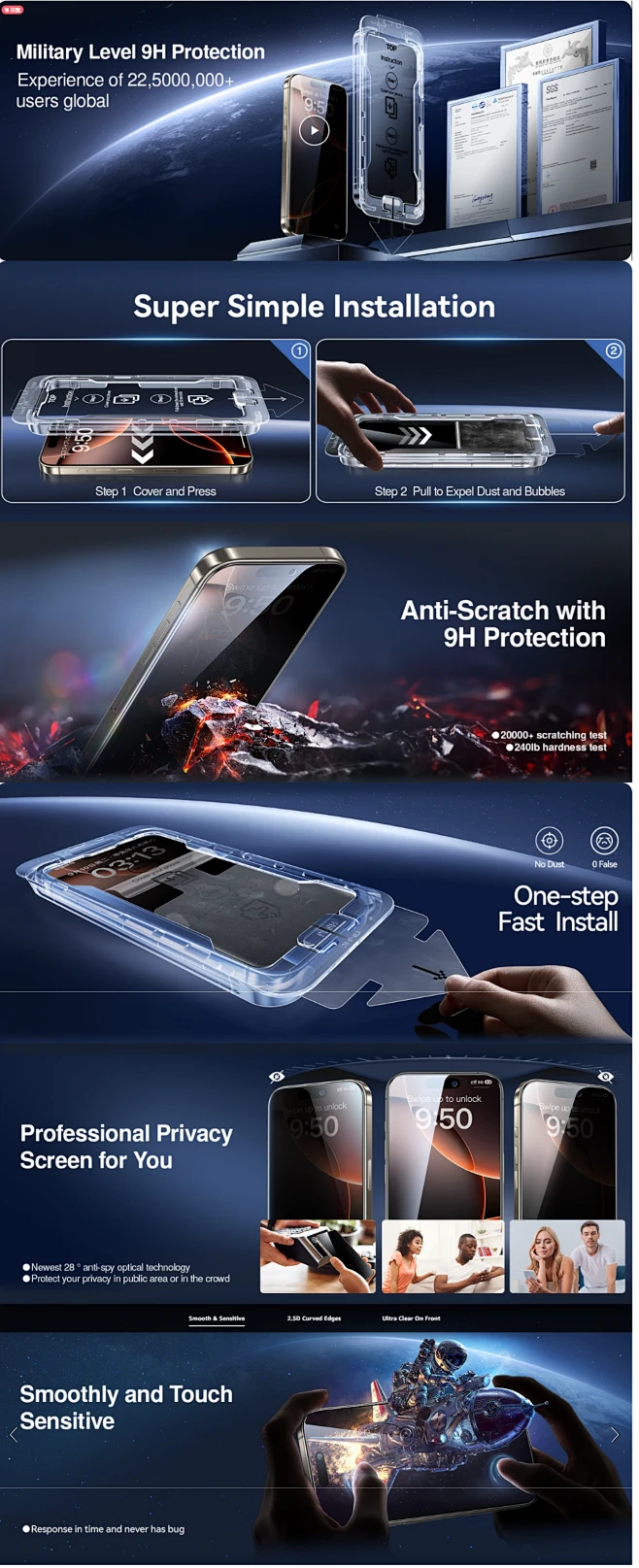 Amazon.com: SMARTDEVIL 2 Pack for iPhone 16 Pro Max Privacy Screen Protector, 9H Protection Anti ...