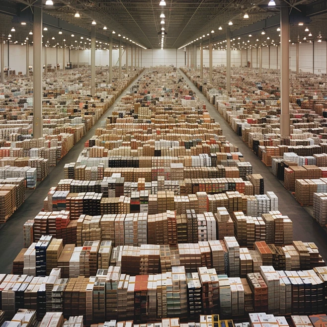 an amazon warehouse filled with way too much inventory-花瓣网