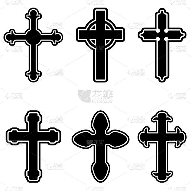 一套基督教宗教十字架的插图。信息图形，徽章，标志，海报，汽车，横幅的设计元素。矢量图