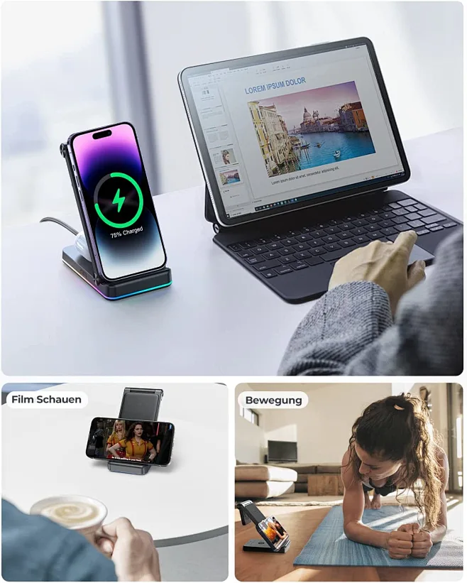 JOYROOM 3-in-1 Fast Wireless Charger, Double Coil & Not Hot: 18 W ...