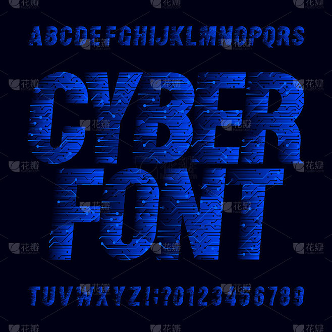 Cyber font. Circuit board vector Alphabet.