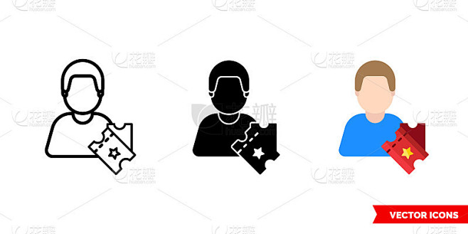 Spectator viewer icon of 3 types color, black and