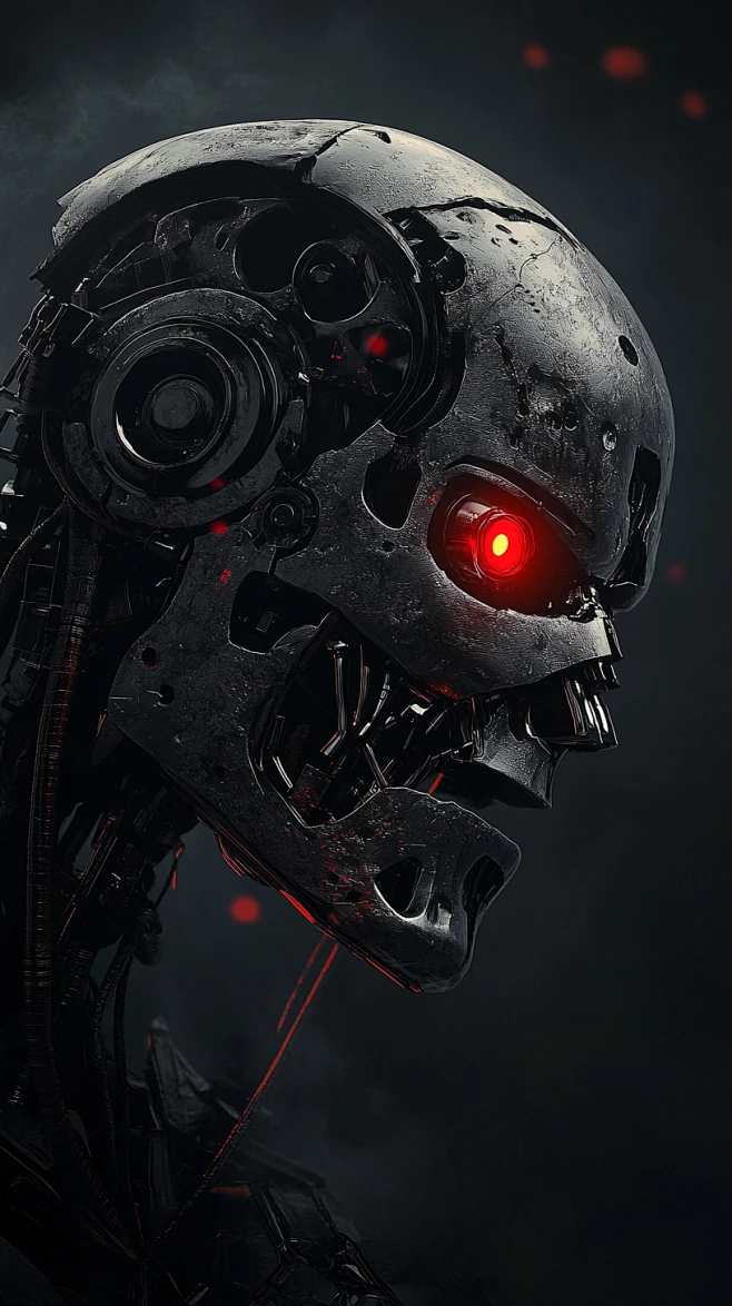 lifenghua_a_broken_and_rusted_terminator_robot_head_with_red_li ...