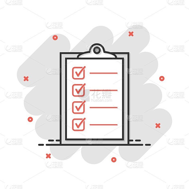 矢量卡通做列表图标在漫画风格。清单、任务清单、符号插图、象形图。提醒企业飞溅效应概念。