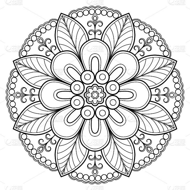 罗曼荼涂色书籍艺术，墙纸设计，瓷砖图案，衬衫，贺卡，贴纸，花边图案和纹身。室内装饰设计。矢量民族东方