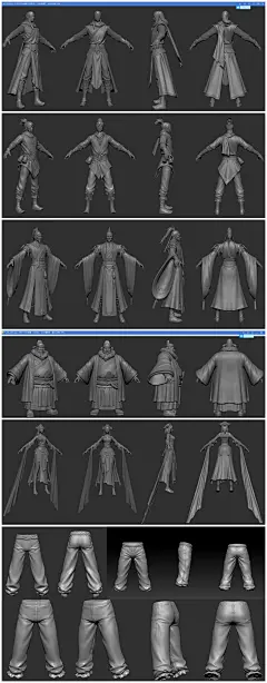 中国风Zbrush模型 多视图 三视图 CG作品 游戏次世代高模3D雕塑手办ZB角色参考合集图 CG原画参考设定-花瓣网