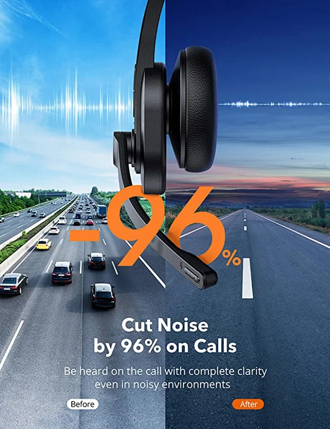 TaoTronics 蓝牙耳机,带麦克风,无线耳机,带 USB 适配器,适用于个人电脑,降噪麦克风,入耳式耳机蓝牙 5.0 34H 适用于卡车 ...