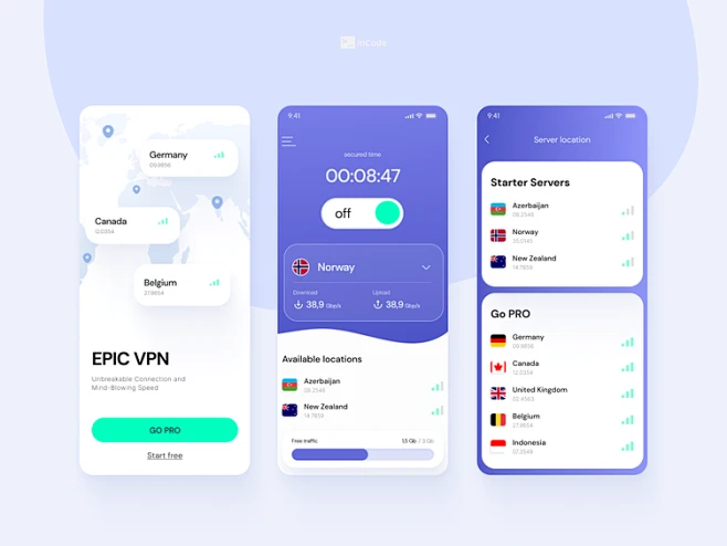 VPN Mobile Application for iOS and Android UI/UX Design by inCode ...