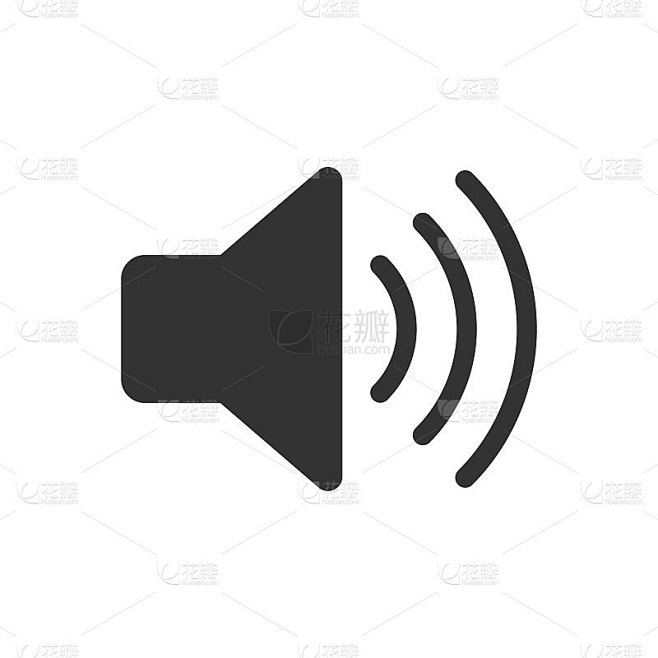 扬声器音频图标。音量控制声音开关静音符号。平面应用程序界面声音符号按钮。矢量插图形象。孤立在白色背景