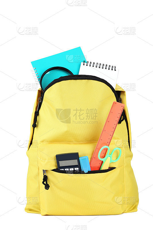 白色背景的黄色书包