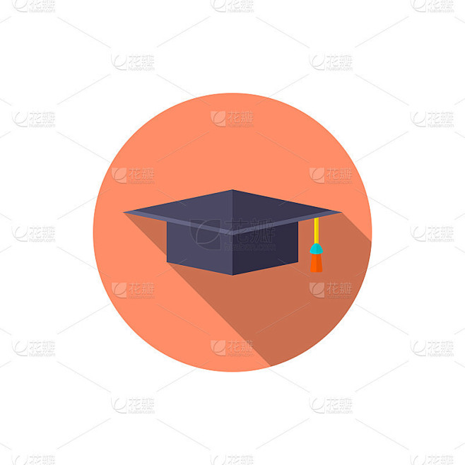 学士矢量图标符号教育，平面设计，长阴影