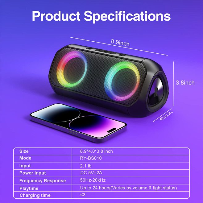 Amazon.com: Bluetooth Speakers, [Blod Bass & Dynamic RGB] Portable ...