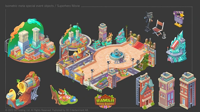 Isometric event objects concept-花瓣网