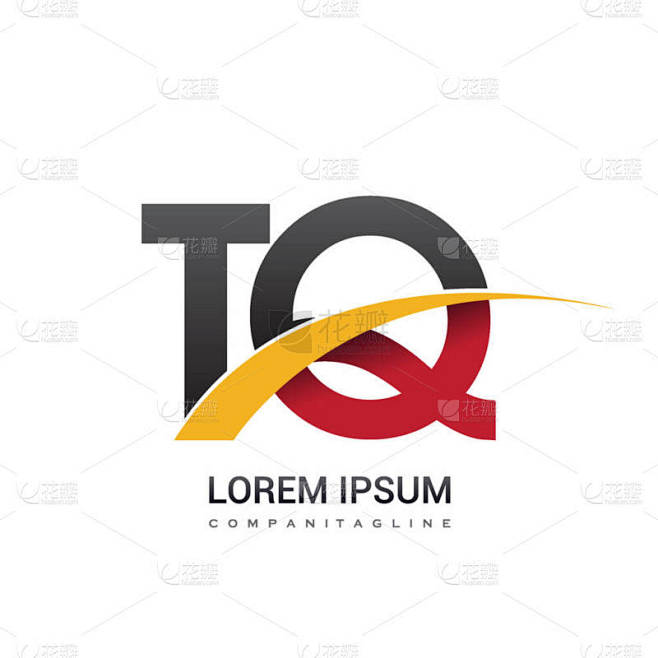 红色、黄色黑色字母 tq 的矢量插图