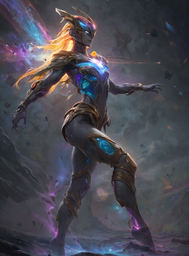 00156-csmicvoid,epic,woman,Balancing, pretending to walk on a rainbow ...