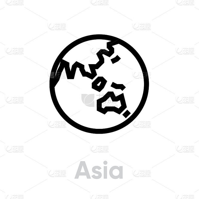 Asia globe earth icon. Editable line vector.