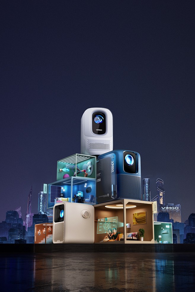 充满赛博科技感的数码3C产品KV渲染