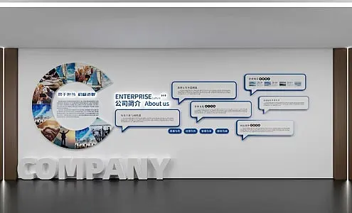 现代企业文化墙3D模型-花瓣网
