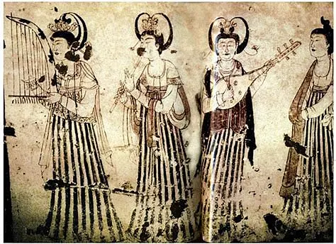 唐墓壁画——《乐舞图》摹本 西安出土 之二 的图像结果-花瓣网