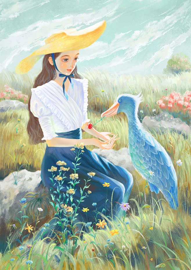 《鲸头鹳的礼物》_须弥子芥__插画师作品_涂鸦王国gracg.com-花瓣网