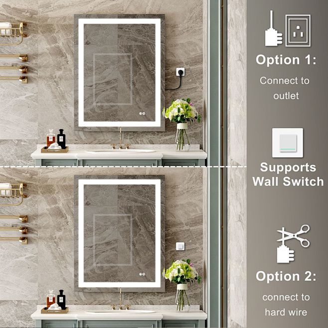 WELLFOR 36 x 28 Inch LED Lighted Makeup Mirror For Bathroom Vanity With ...