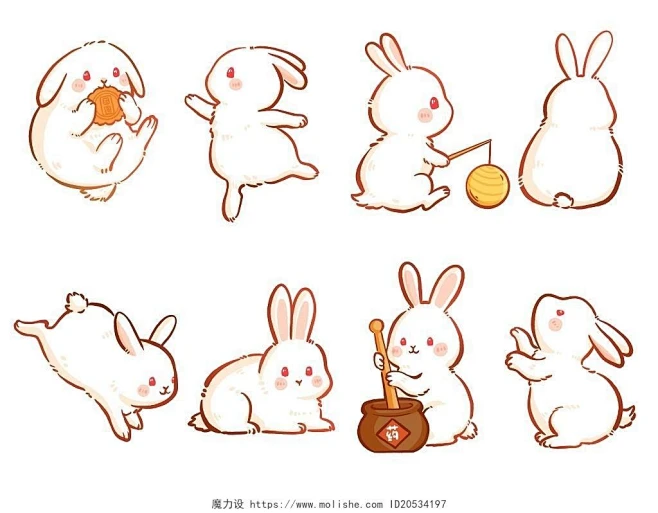 中秋节卡通兔子免抠PNG素材-花瓣网