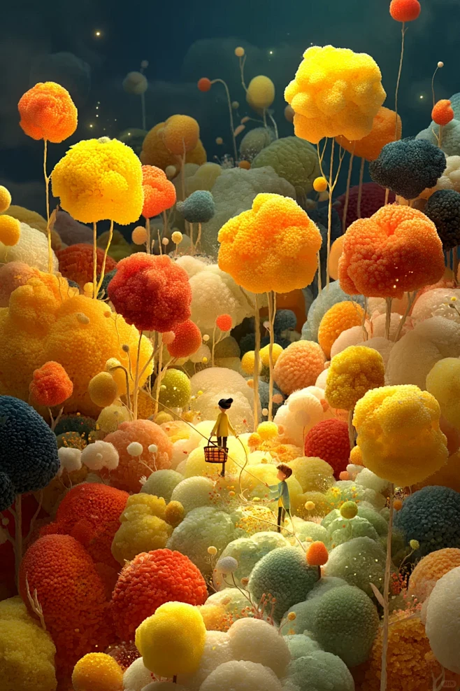 a glowing organism blooming on a rainbow-colored soil, semi-transparent ...