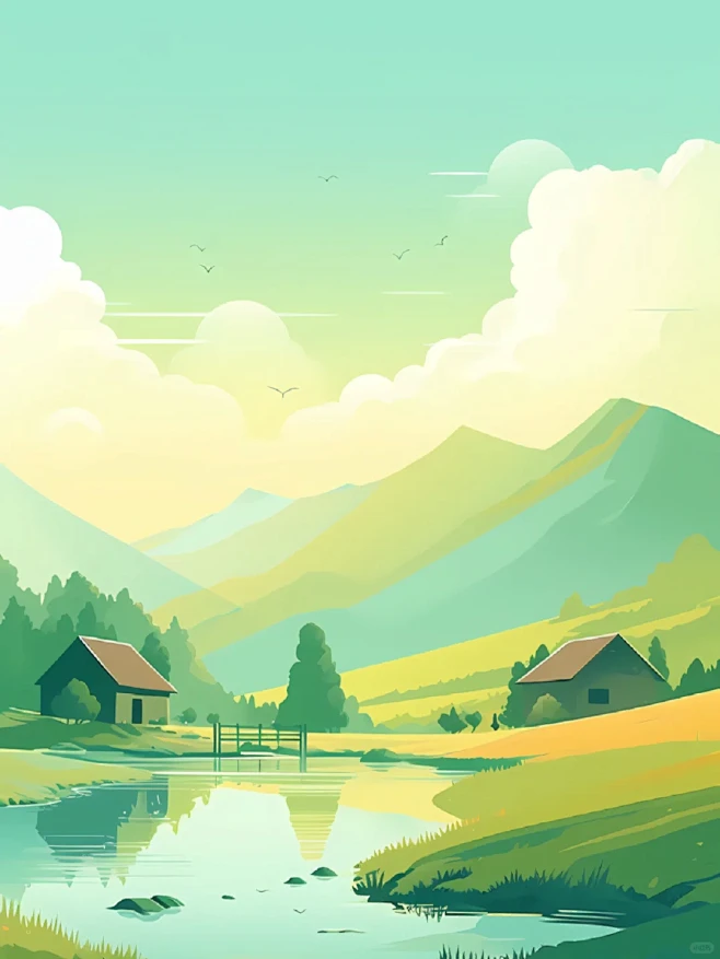 AIGC LAB Vol.1｜扁平渐变风景插画 - 小红书-花瓣网