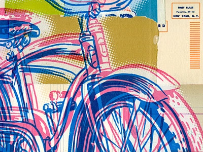 Bicycle screenprint/collage, 13" x 13"#collage#,#illustration#,# ...