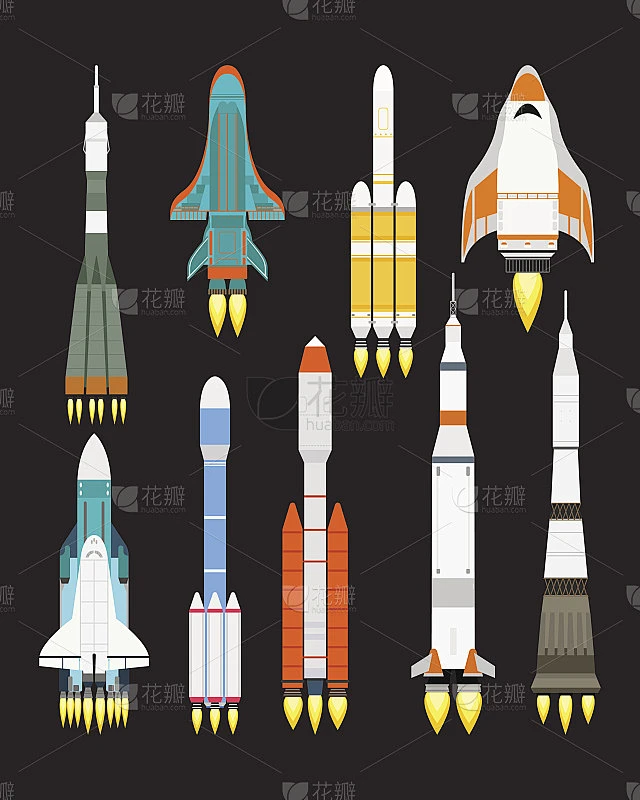 矢量技术飞船火箭卡通设计为创业创新产品和宇宙幻想太空发射图形探索素材-花瓣网