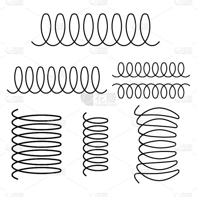 螺旋弹簧矢量标志图标的漩涡线或弯曲钢丝帘线图案。电磁炉图标素材-花瓣网