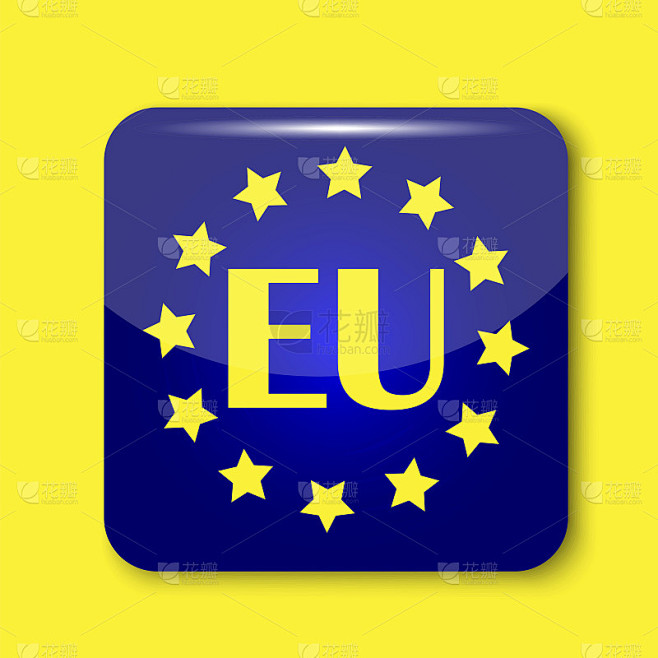 Eu button. EU symbol on a yellow background. Blue
