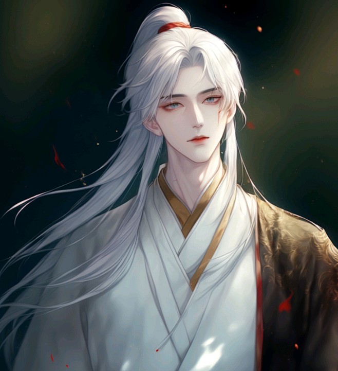 古风二次元美男子，古风头像，古风美男，战损，白毛控，白衣控