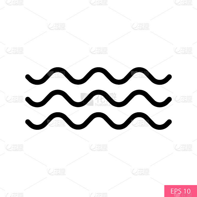 波浪矢量图标在行风格设计网站设计，应用程序，UI，隔离在白色背景。水波的象征。EPS 10矢量插图。