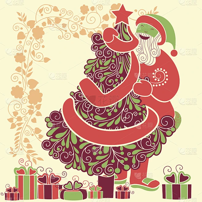圣诞老人带着礼物庆祝圣诞佳节素材-花瓣网