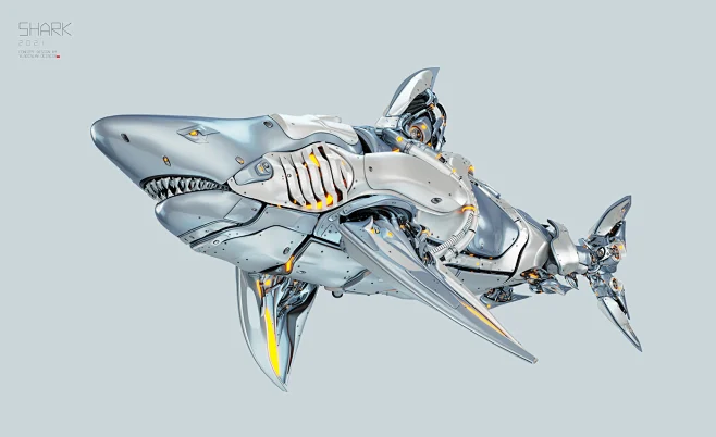 Aggressive Dangerous fish Ocean robot robotic sci-fi shark underwater ...